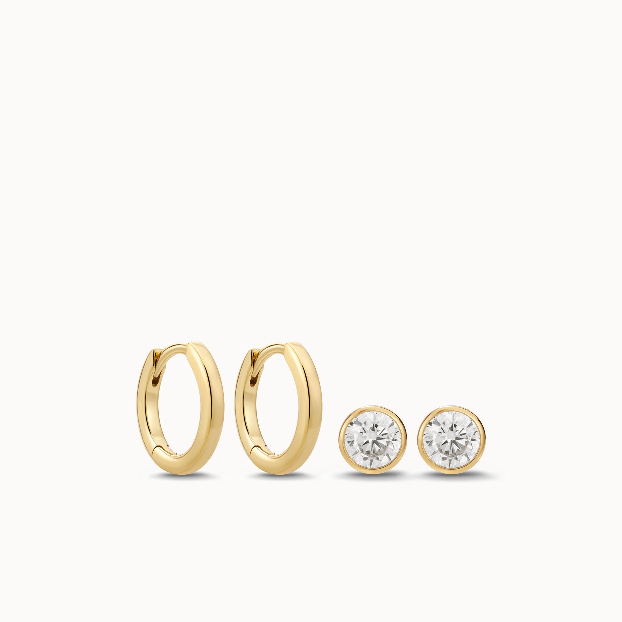 Bezel Studs & Square Edge Huggies Set & Rowan, Inc.